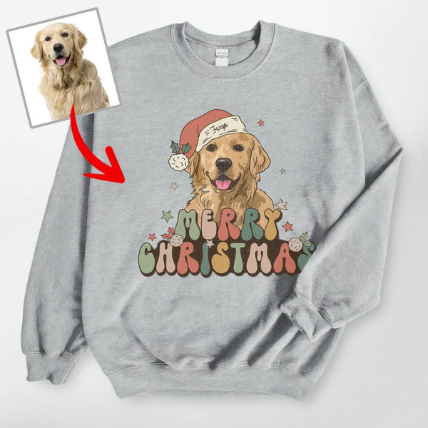Secret Santa Dog Lovers Sweatshirt - Custom Dog Portrait, Vintage Style ...